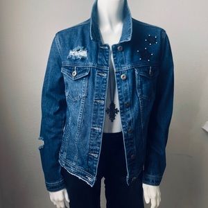 JustFab | Jackets & Coats | Destroyed Denim Jacket With Black Star ...